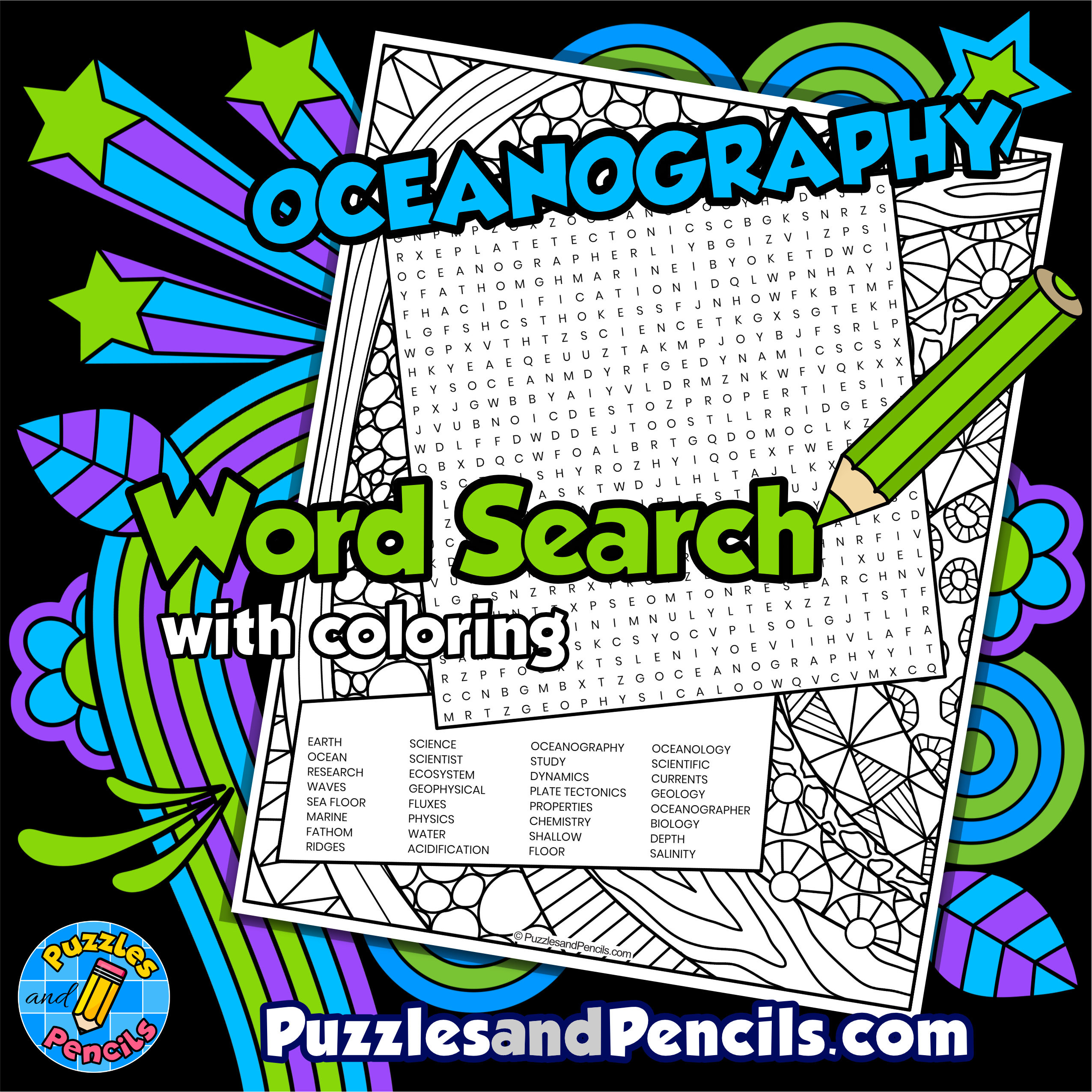 Oceanography Word Search Puzzle with Coloring | Earth Sciences ...