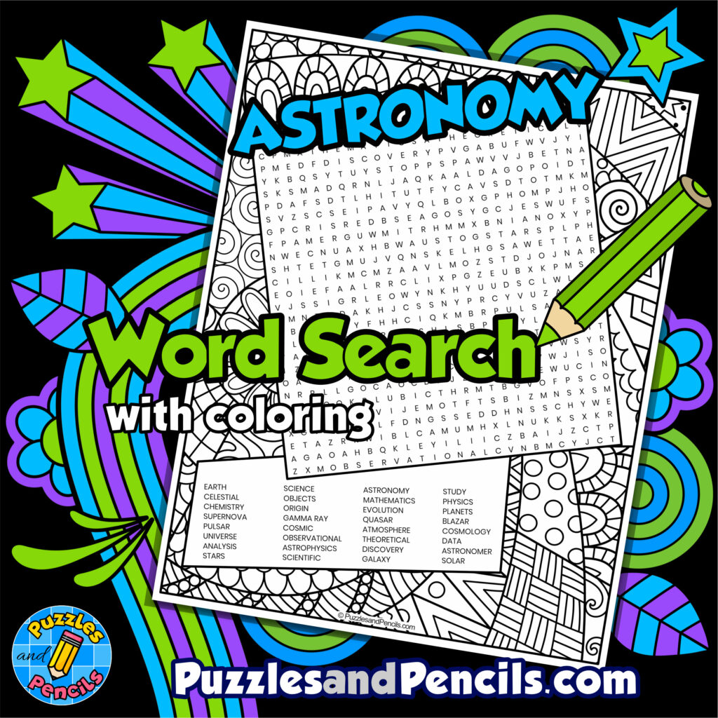 Astronomy Word Search Puzzle with Coloring | Earth Sciences Wordsearch ...