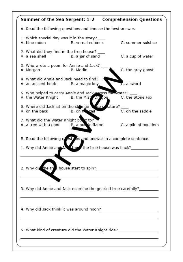 Merlin Mission #3 "Summer of the Sea Serpent" worksheets | Made By Teachers