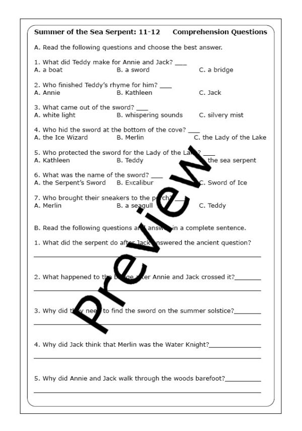 Merlin Mission #3 "Summer of the Sea Serpent" worksheets | Made By Teachers