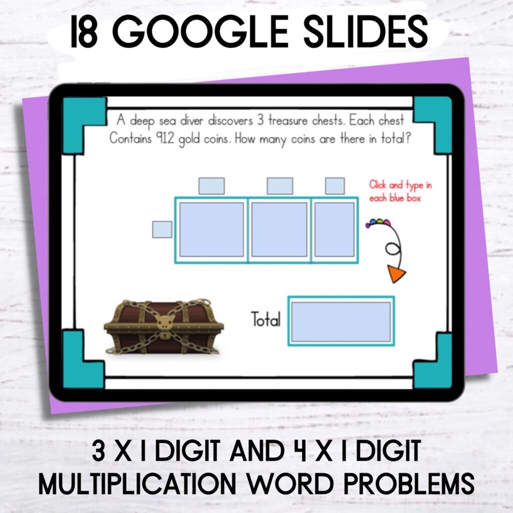Area Model Multiplication Word Problems 3x1 & 4x1 digits Google Slides ...