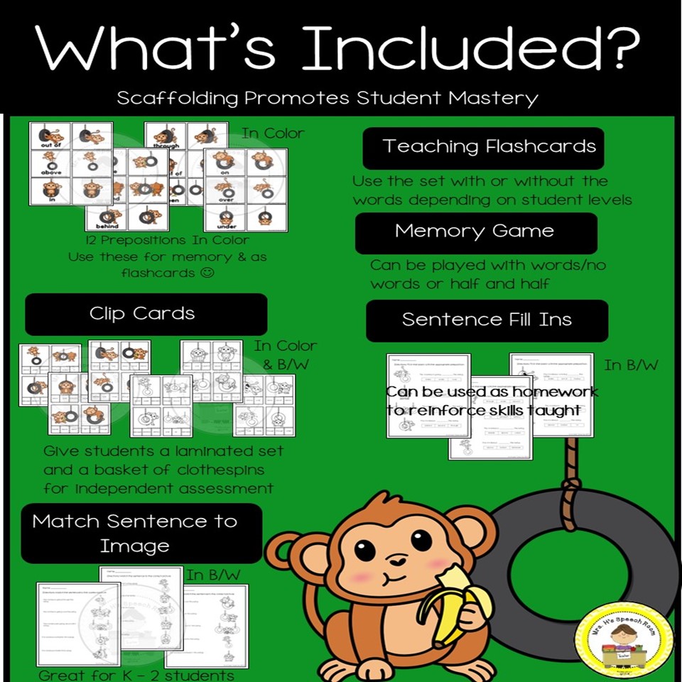 Prepositions and Positional Concepts Monkey Themed | Made By Teachers