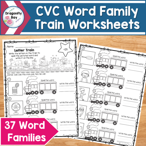 37 CVC Word Family Spelling Train Printable Worksheets NO PREP | Made ...
