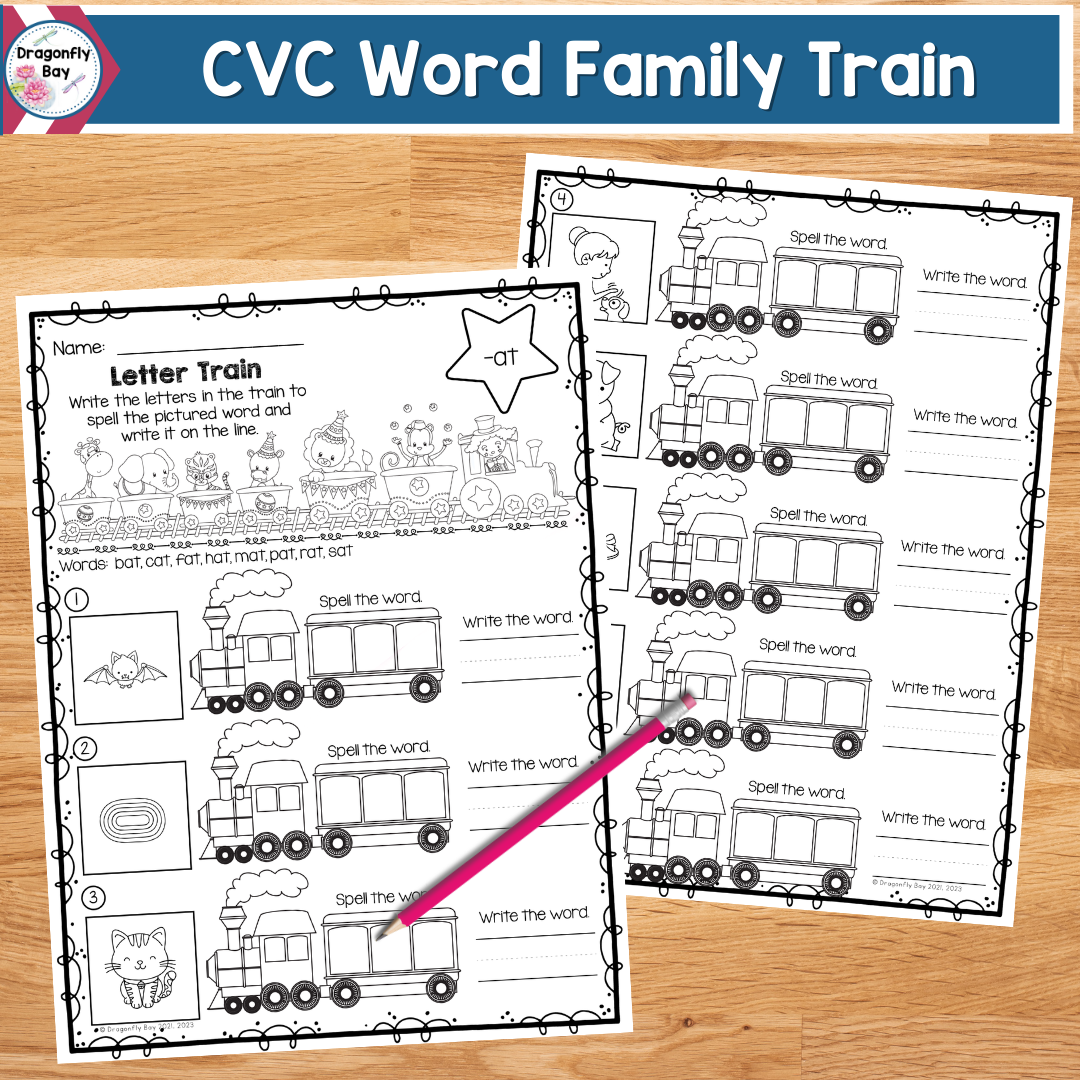 37 CVC Word Family Spelling Train Printable Worksheets NO PREP | Made ...