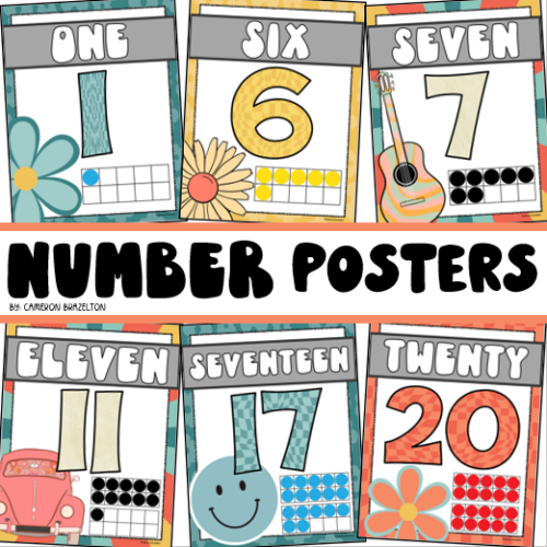 Number Posters Signs 0-20 Ten Frames Groovy Retro Vibes Theme | Made By ...