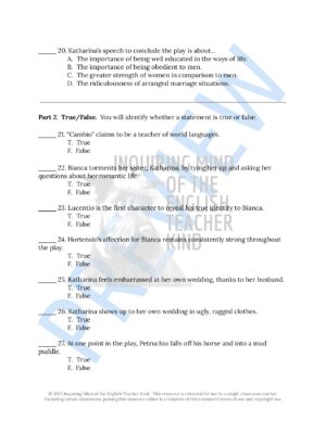 Taming of the Shrew Test and Answer Key | Made By Teachers