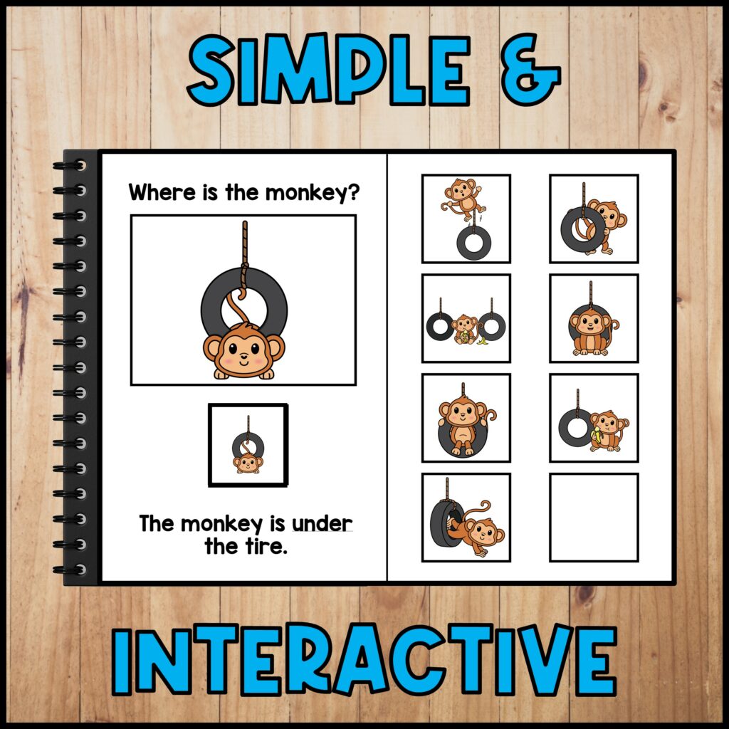 Zoo Prepositions Adapted Book and Flash Cards | Monkey Interactive Book ...