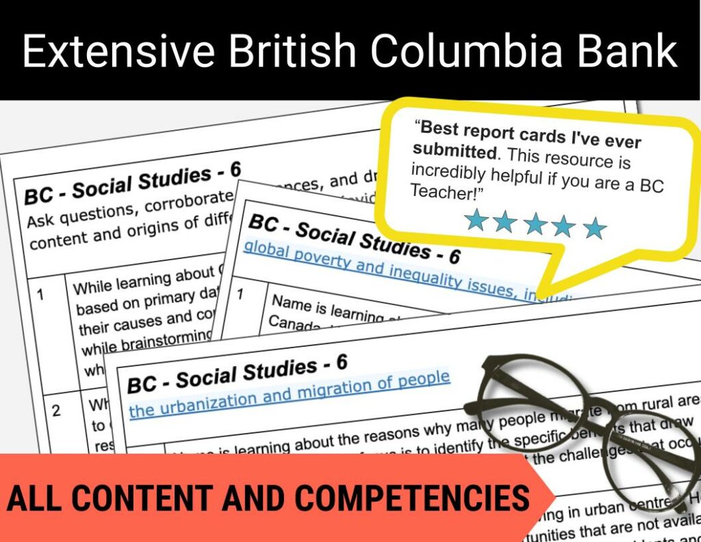 Social Studies Report Card Comments - Ontario and BC Grade 6 - EDITABLE ...