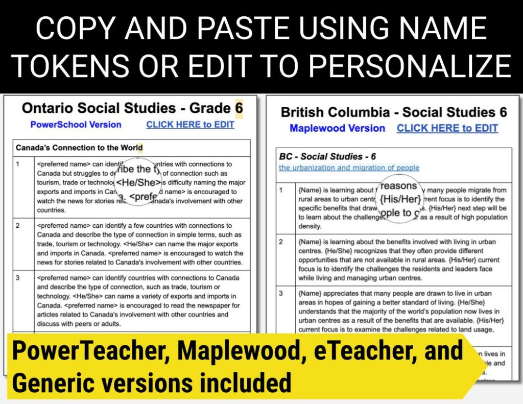 Social Studies Report Card Comments - Ontario and BC Grade 6 - EDITABLE ...