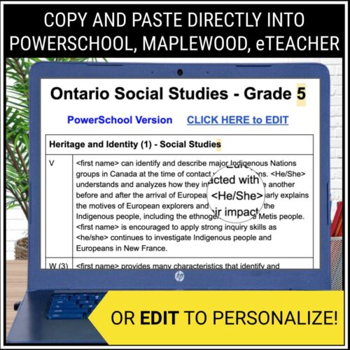 Social Studies Report Card Comments - Ontario and BC Grade 5 - EDITABLE ...