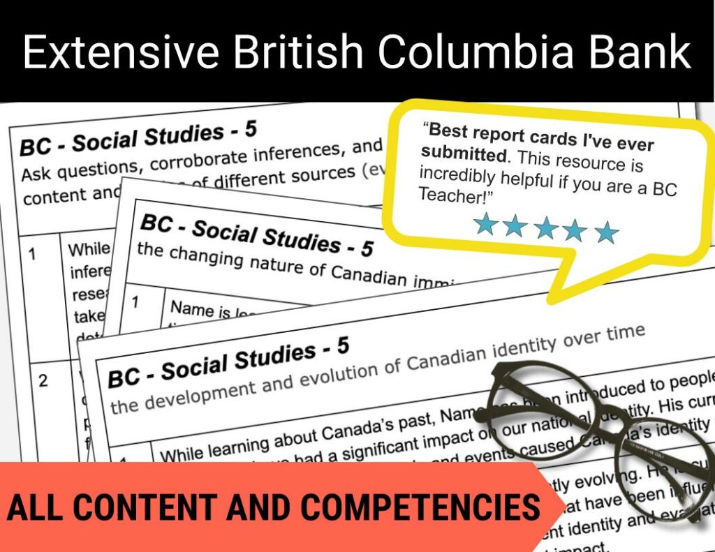Social Studies Report Card Comments - Ontario and BC Grade 5 - EDITABLE ...