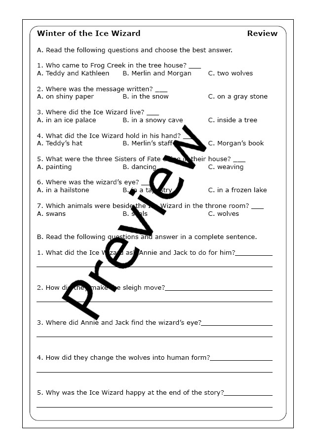 Merlin Mission #4 "Winter of the Ice Wizard" worksheets | Made By Teachers