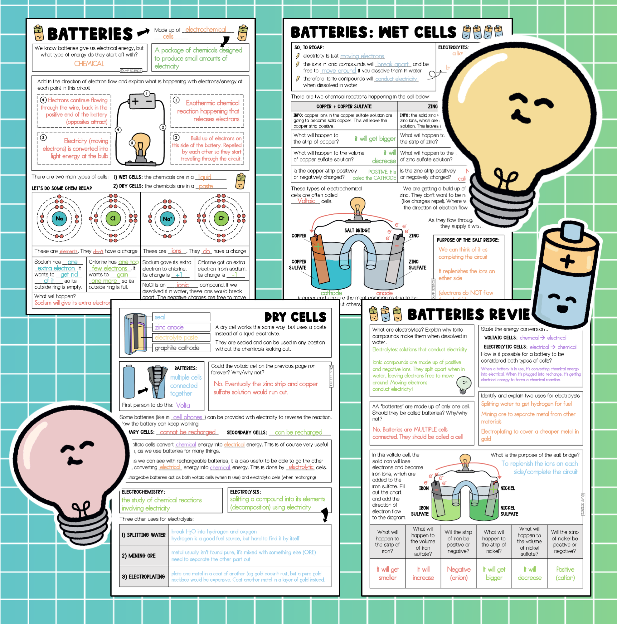 Batteries Notes and Practice (ions, electrolytes, voltaic cells) | Made ...