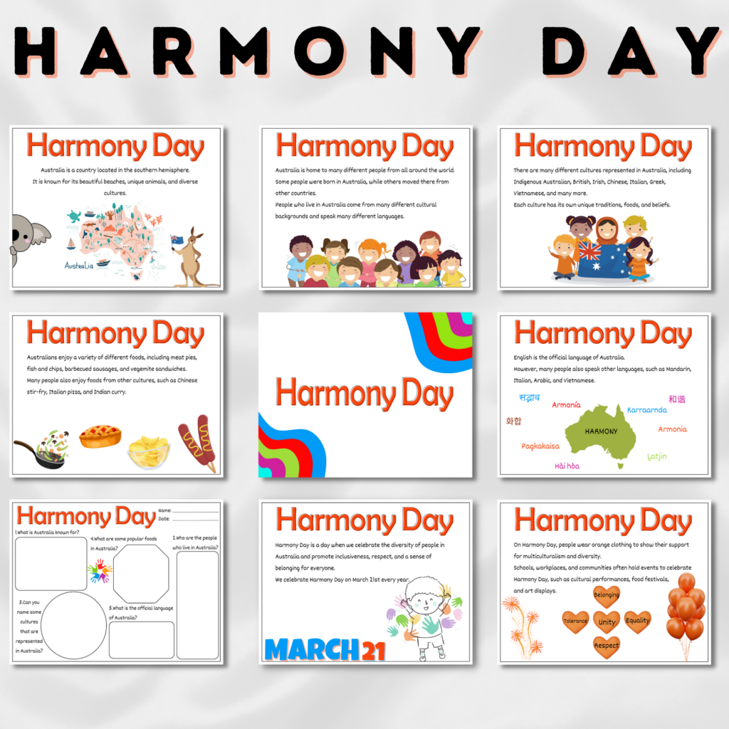 Harmony Day Facts, Harmony Day Worksheet, Slides and Printable | Made ...