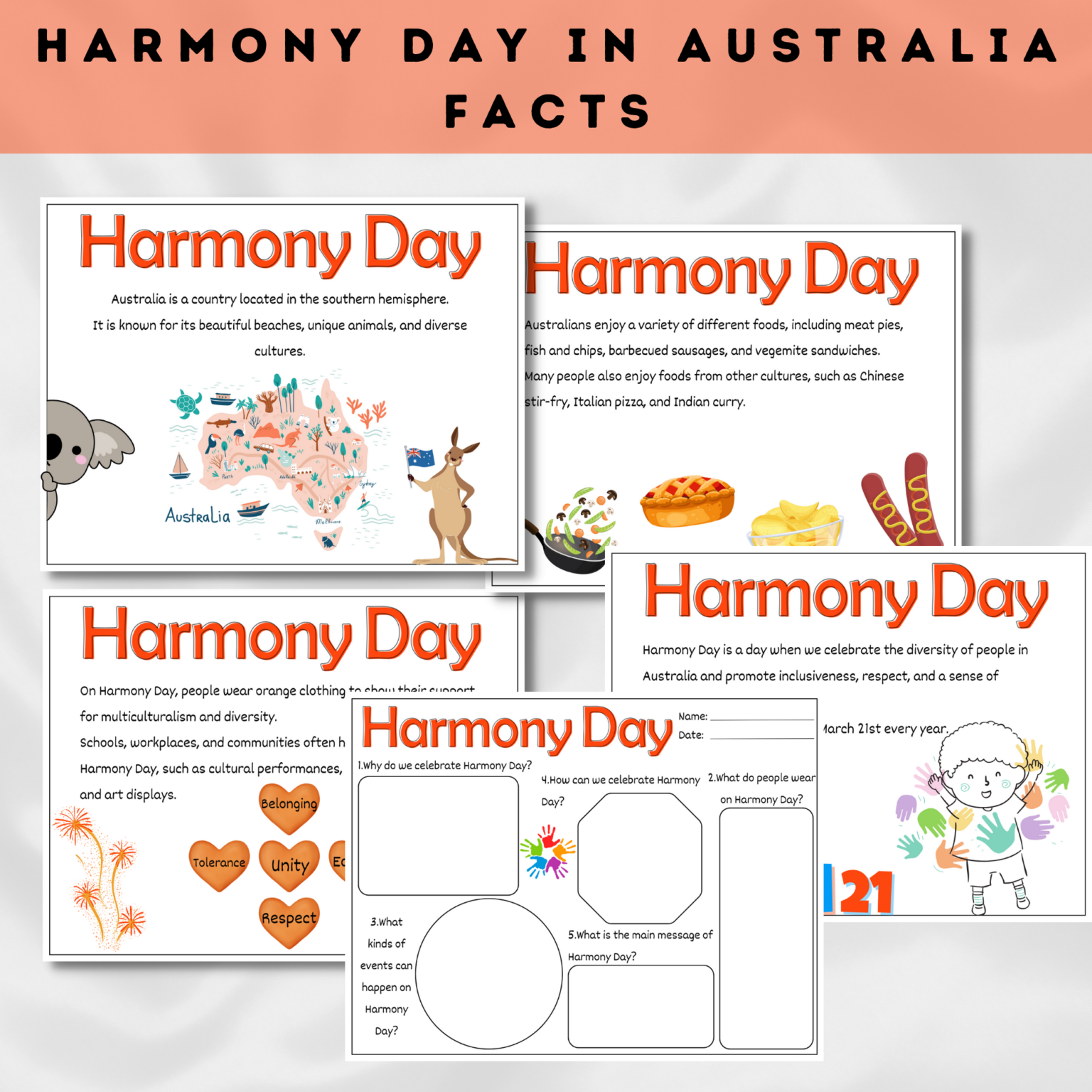 Harmony Day Facts, Harmony Day Worksheet, Slides and Printable | Made ...