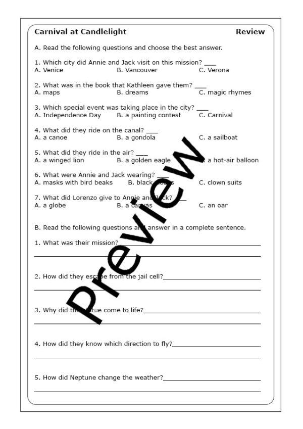 Merlin Mission #5 "Carnival at Candlelight" worksheets | Made By Teachers
