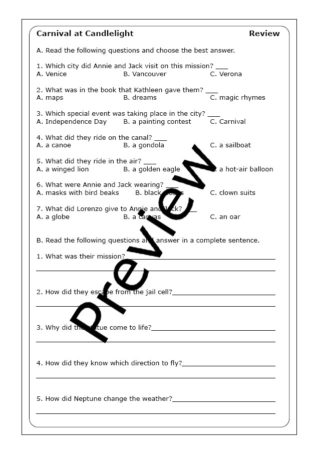 Merlin Mission #5 "Carnival at Candlelight" worksheets | Made By Teachers