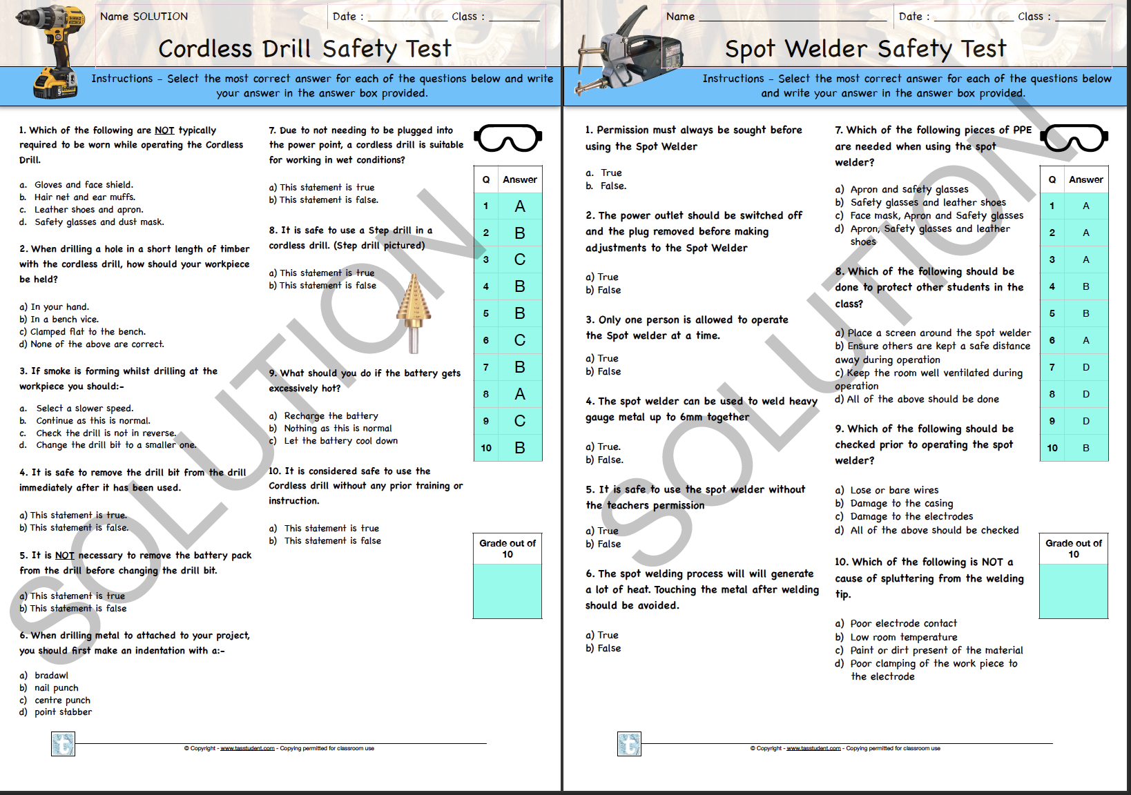 Metalwork Lessons - Set 3 "Printable Safety Tests" | Made By Teachers