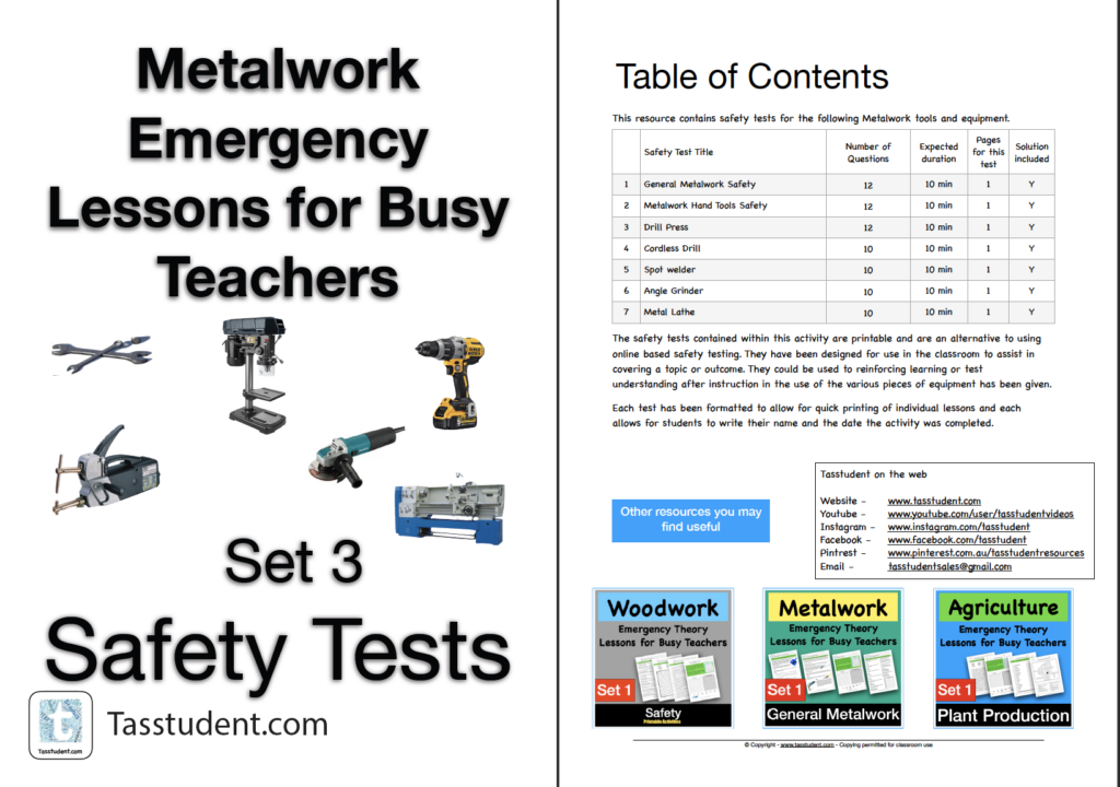 Metalwork Lessons - Set 3 "Printable Safety Tests" | Made By Teachers