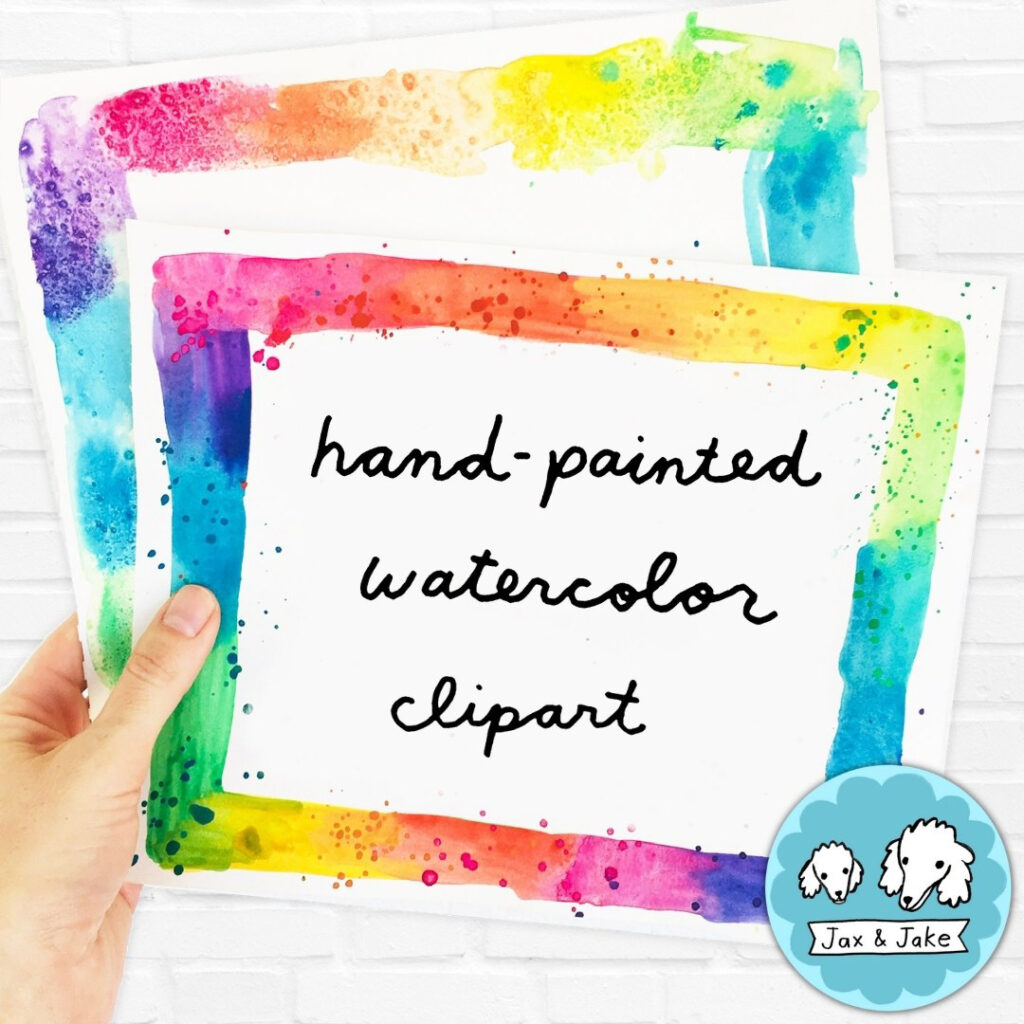 MORE Colorful Rainbow Watercolor Clipart Borders, Clip Art Frames For ...