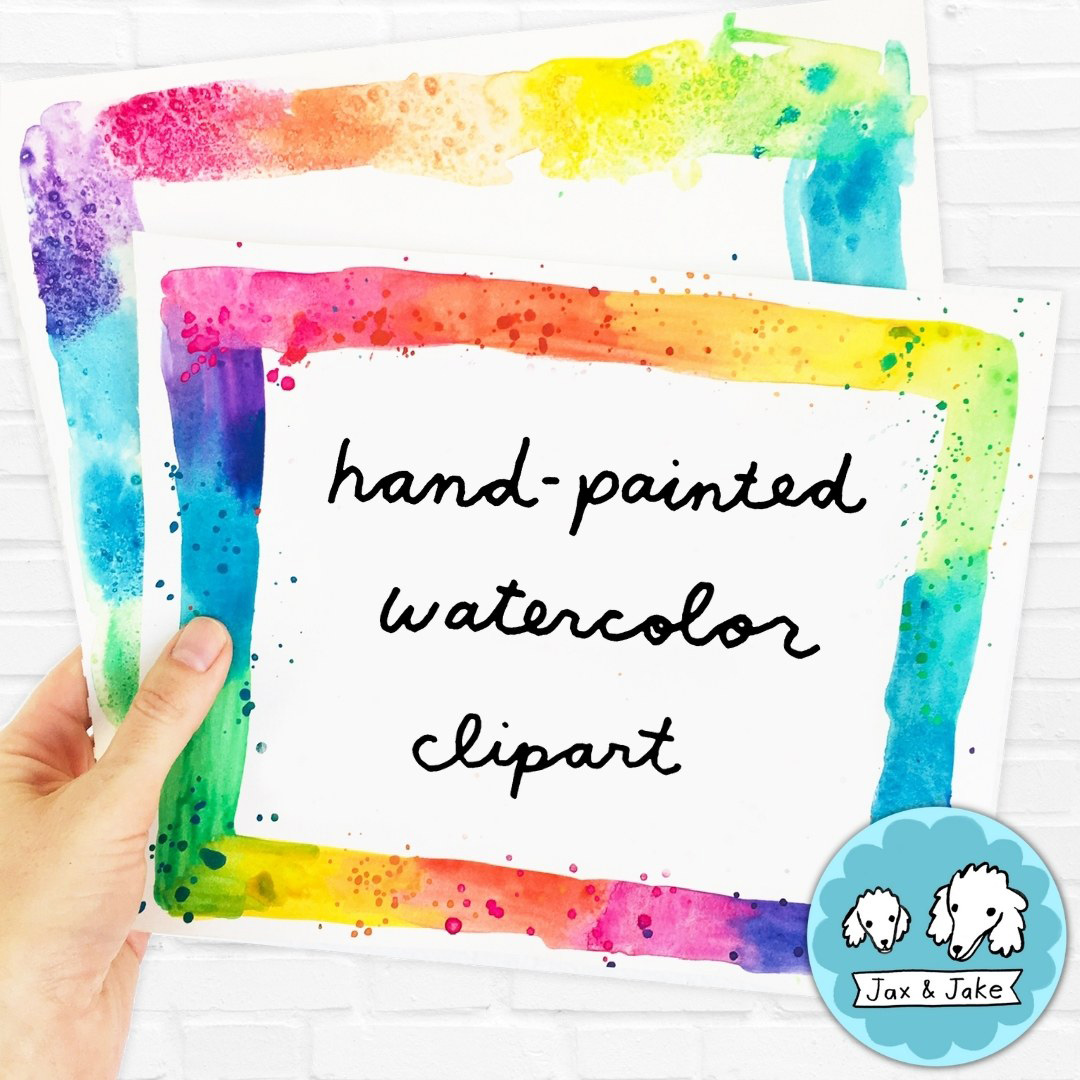 MORE Colorful Rainbow Watercolor Clipart Borders, Clip Art Frames For ...