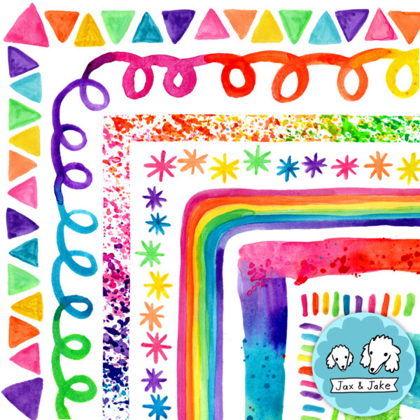MORE Colorful Rainbow Watercolor Clipart Borders, Clip Art Frames For ...