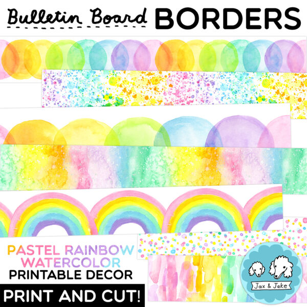 Pastel Rainbow Watercolor Bulletin Board Borders - Spring Classroom ...