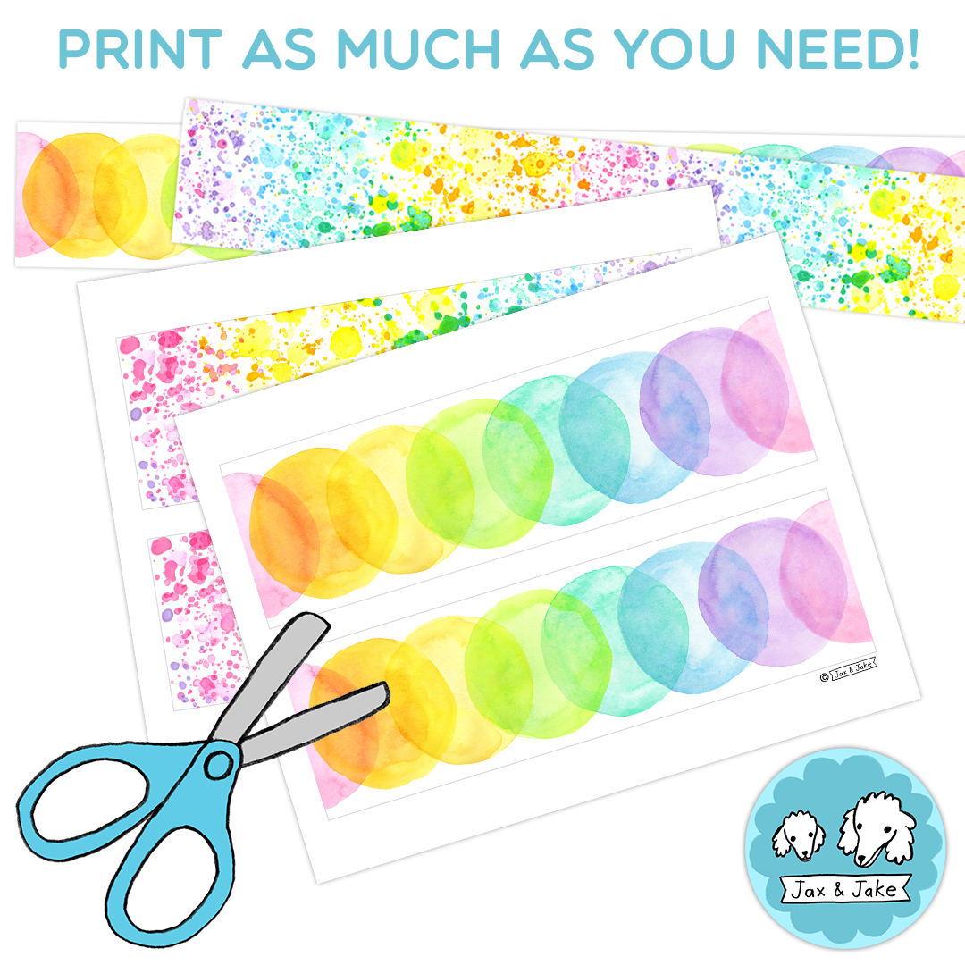 Pastel Rainbow Watercolor Bulletin Board Borders - Spring Classroom ...