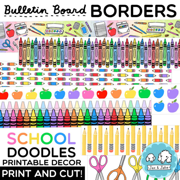 School Doodles Bulletin Board Borders - Rainbow Crayon Printable ...