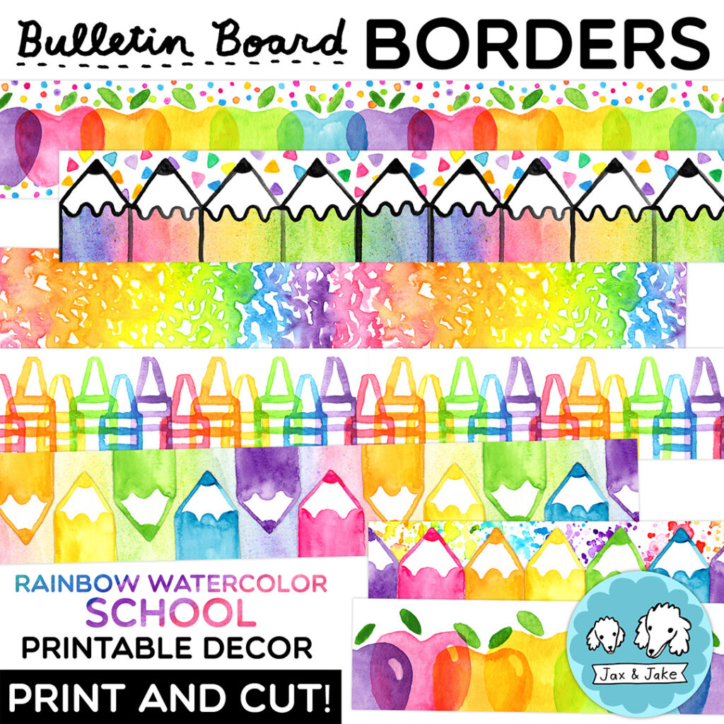 Watercolor Rainbow Bulletin Board Borders - Colorful Classroom Decor ...