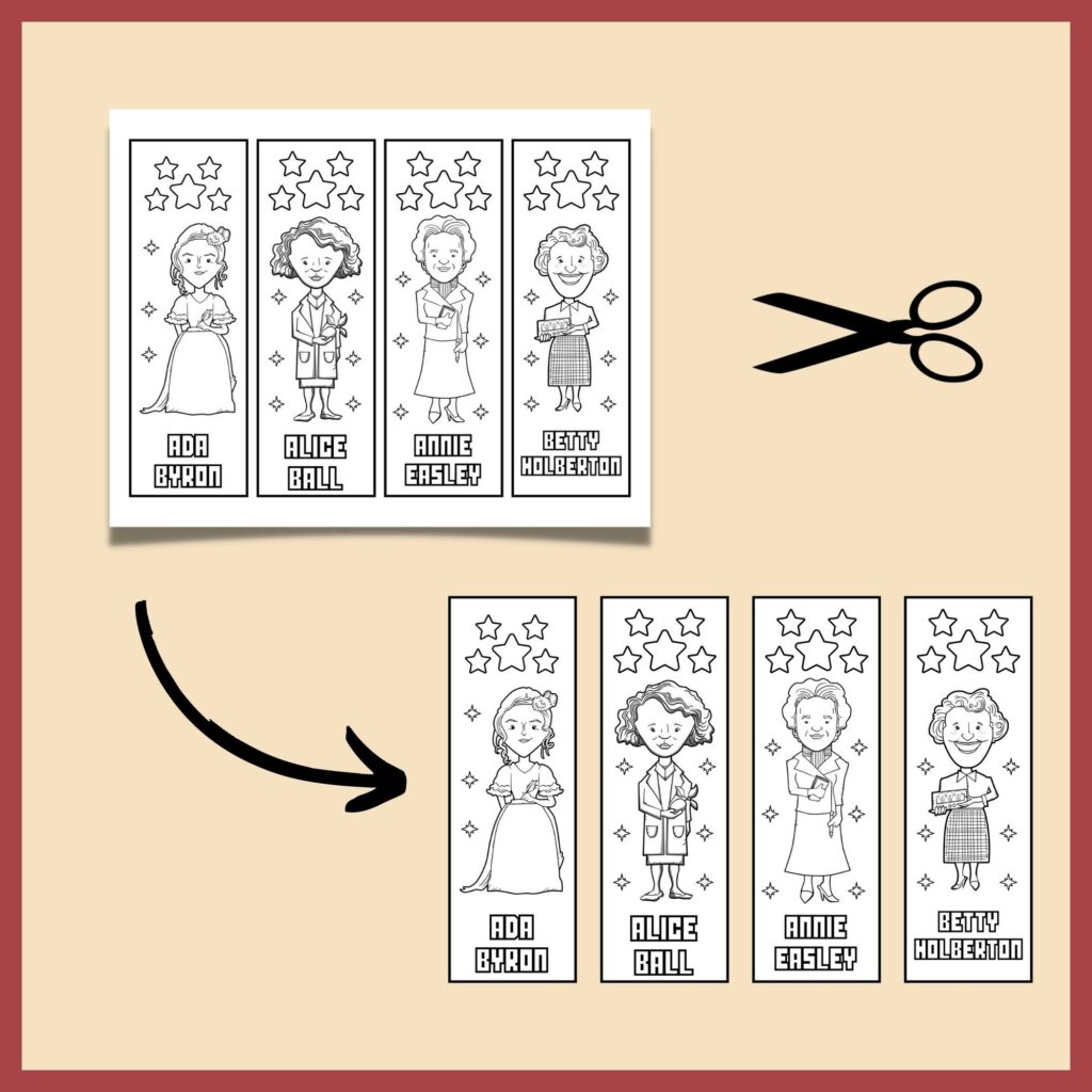 Women in STEM Coloring Bookmarks | Women's History Month Bookmarks To ...