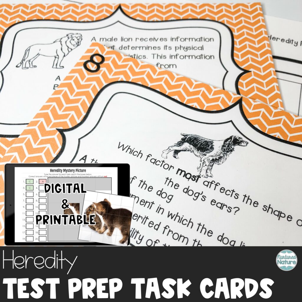 Heredity Genetic Traits - Science Review Test Prep Task Cards Digital ...