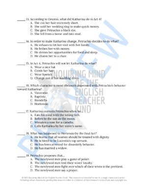 Taming of the Shrew Quiz, Close Reading, Test, and Answer Key Bundle ...