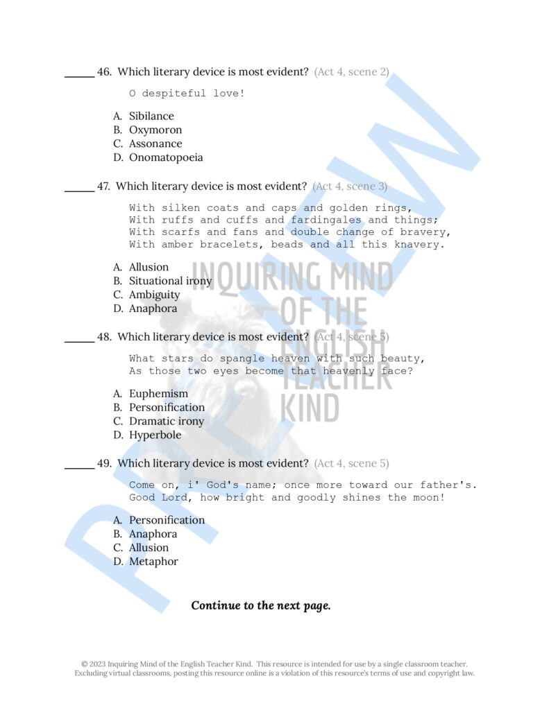 Taming of the Shrew Quiz, Close Reading, Test, and Answer Key Bundle ...