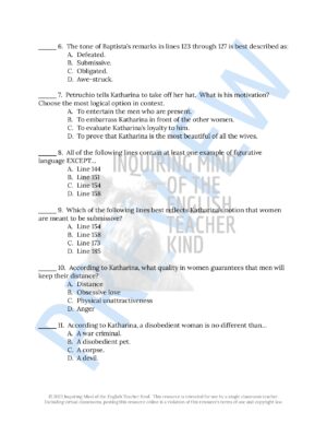 Taming of the Shrew Quiz, Close Reading, Test, and Answer Key Bundle ...