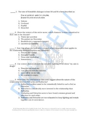 Taming of the Shrew Quiz, Close Reading, Test, and Answer Key Bundle ...