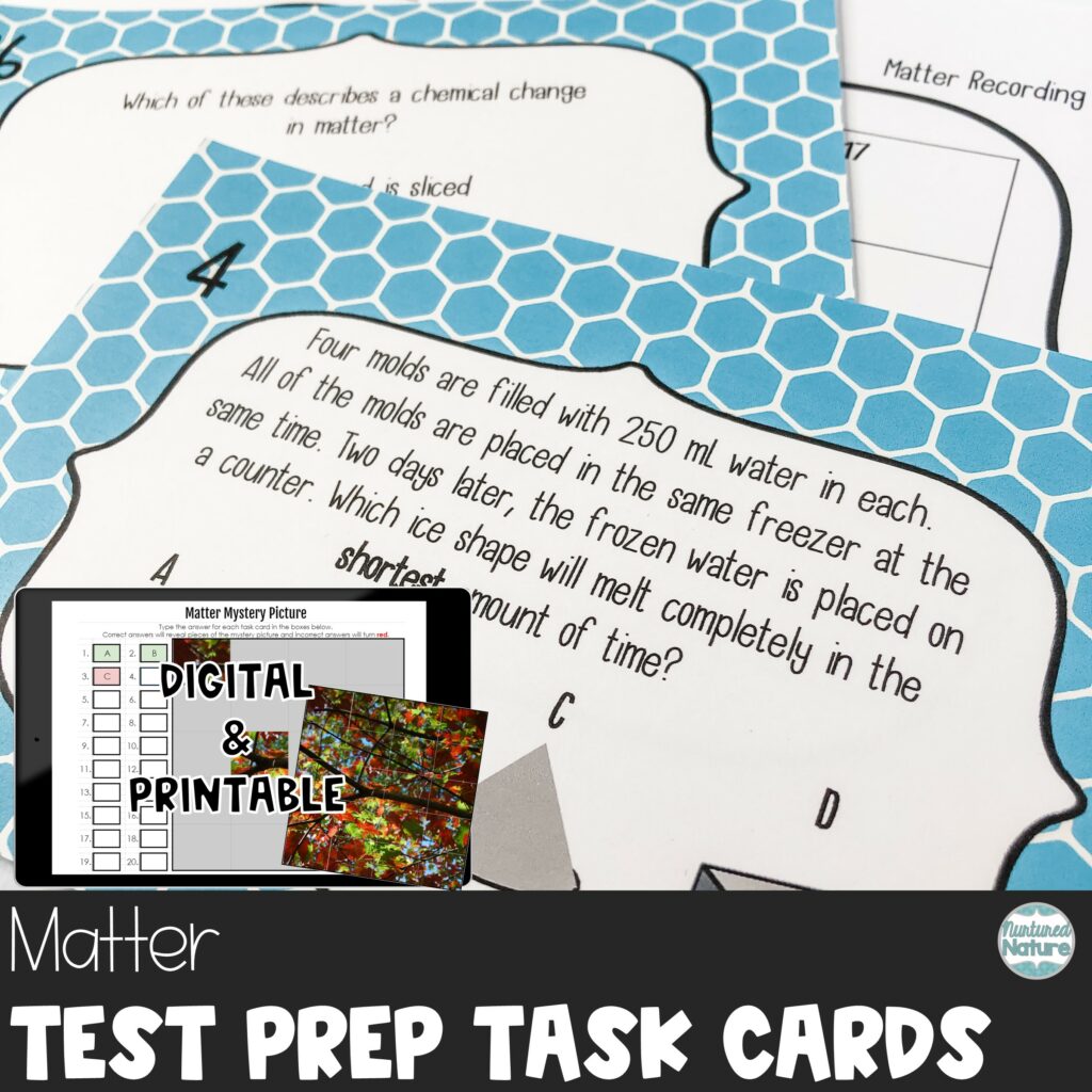 Changes in Matter Science Review Test Prep Task Cards - Freeze Melt ...