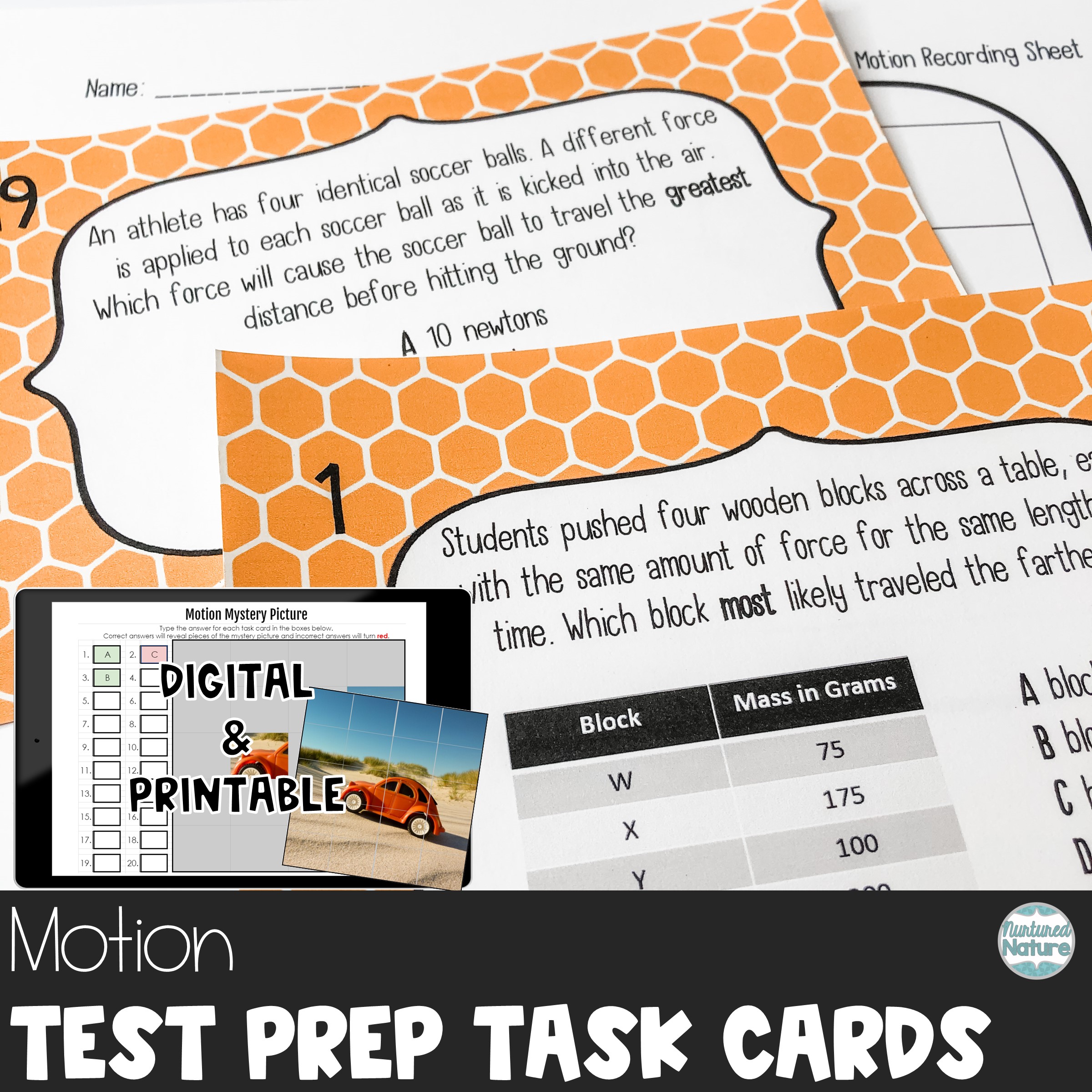 Force and Motion - Science Test Prep Task Cards – Review Mass and ...