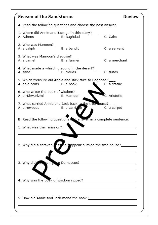 Merlin Mission #6 "Season of the Sandstorms" worksheets | Made By Teachers