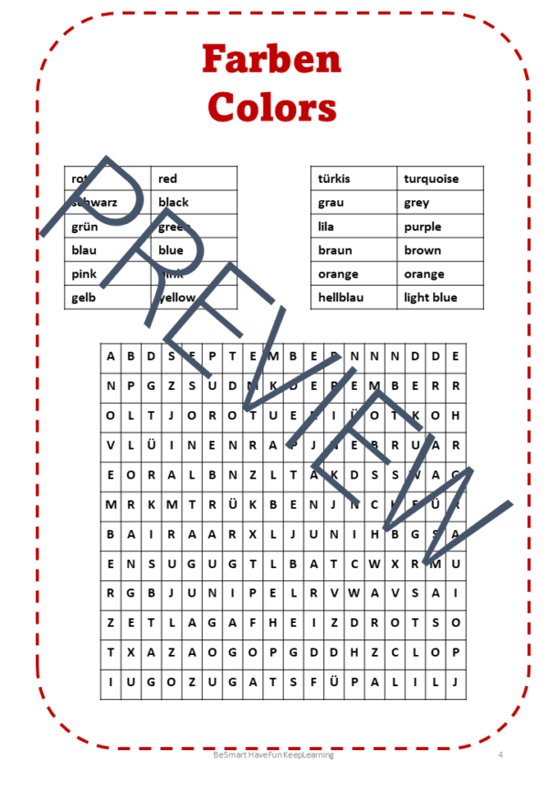 German Vocabulary Word Search Puzzles | Made By Teachers