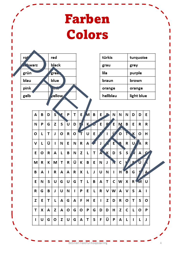 German Vocabulary Word Search Puzzles | Made By Teachers