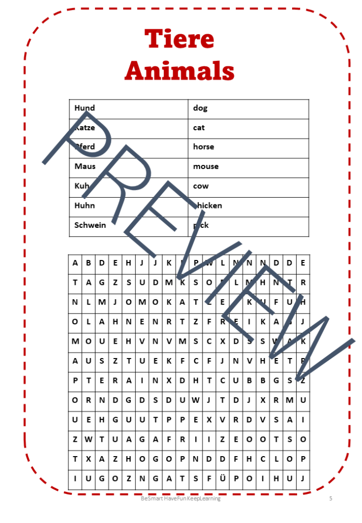 German Vocabulary Word Search Puzzles | Made By Teachers