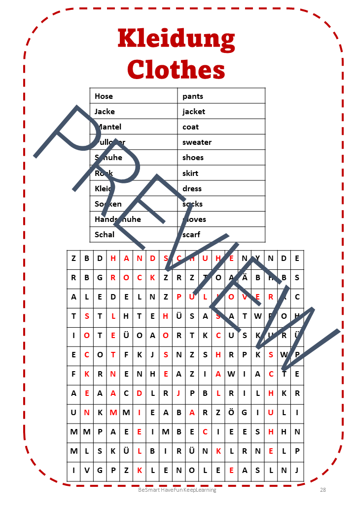 German Vocabulary Word Search Puzzles | Made By Teachers
