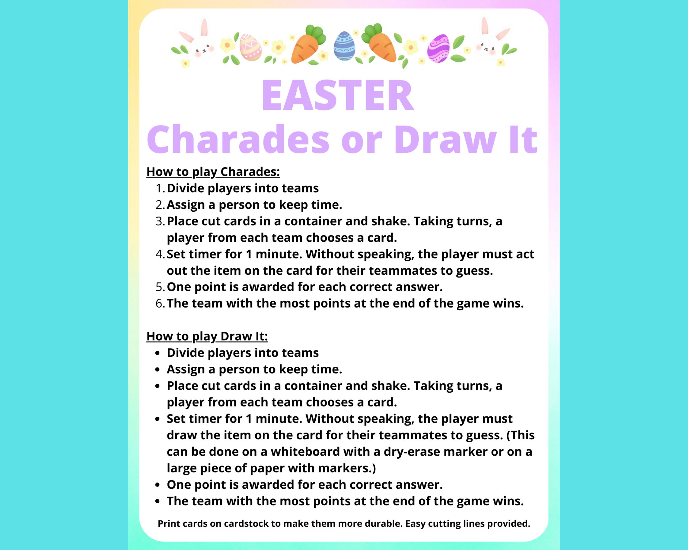 Easter Charades, Head's Up, or Draw It Cards, Easter Activity, Holiday ...