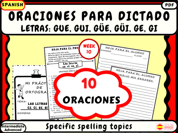 Spanish spelling dictation No prep Week 10 Las letras Ce, Ci, Se, Si ...