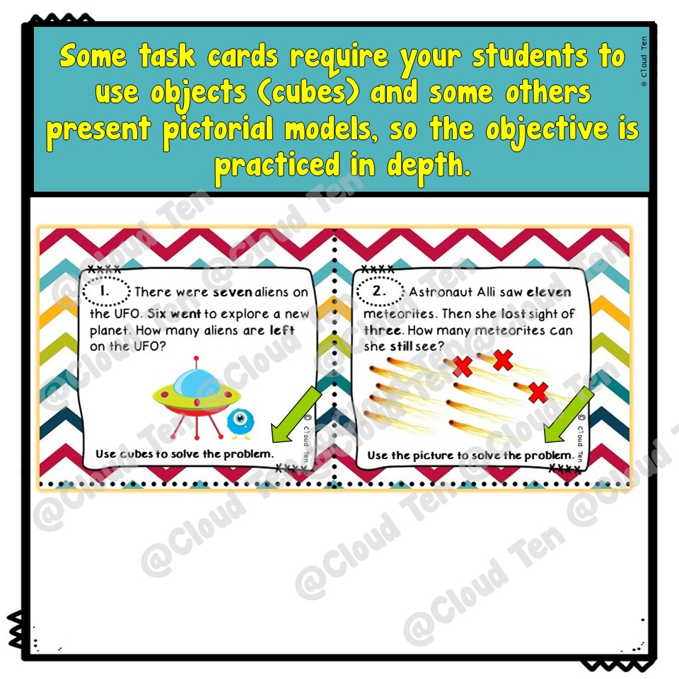 Result unknown subtraction word problem task cards | Made By Teachers