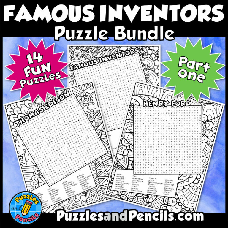Famous Inventors Word Search Puzzle Activity Page BUNDLE (part 1) | 14 ...