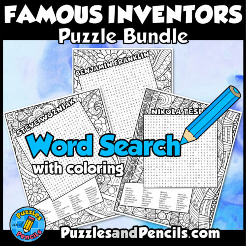 Famous Inventors Word Search Puzzle Activity Page BUNDLE (part 1) | 14 ...