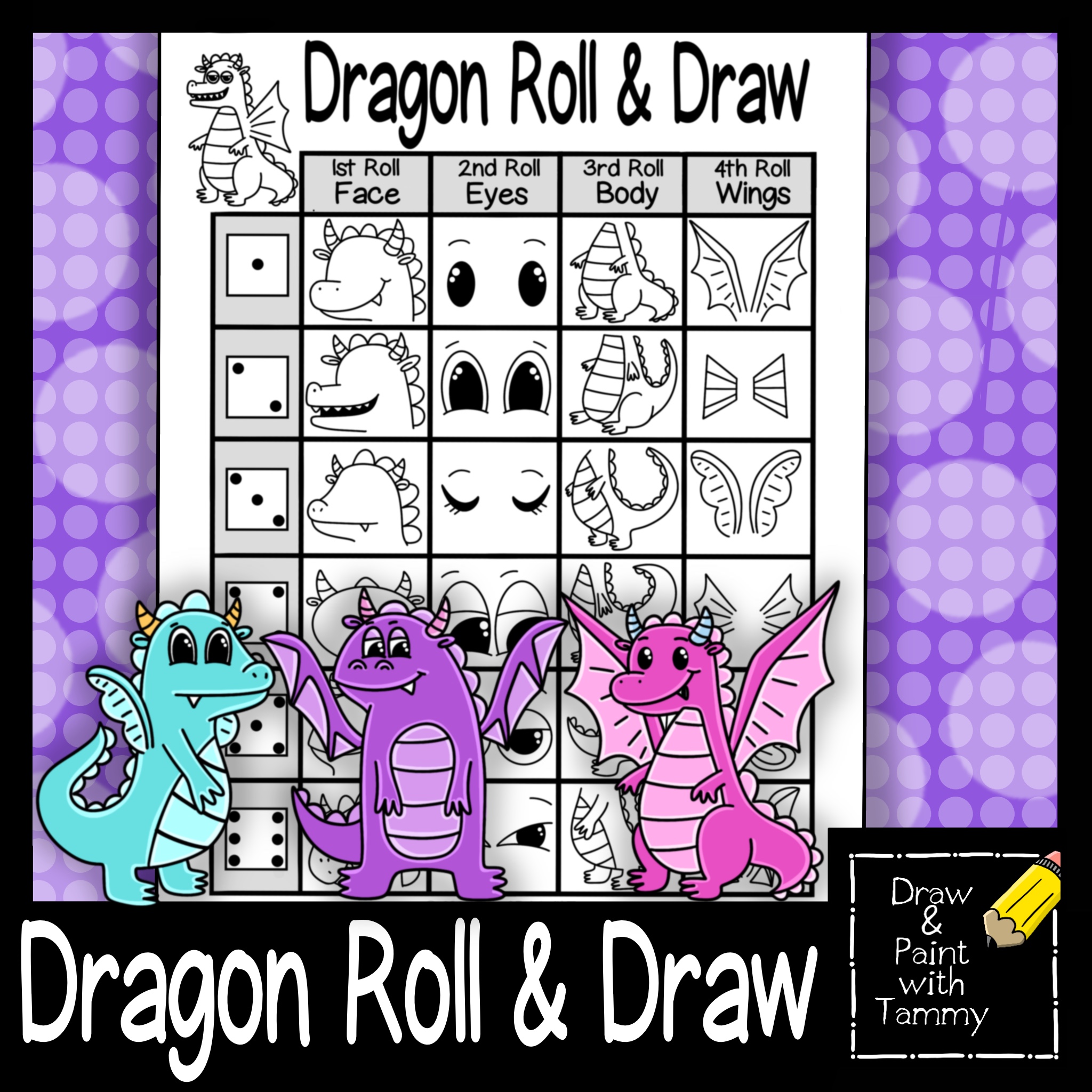 Roll a dragon roll and draw a dragon face art game activity art sub ...