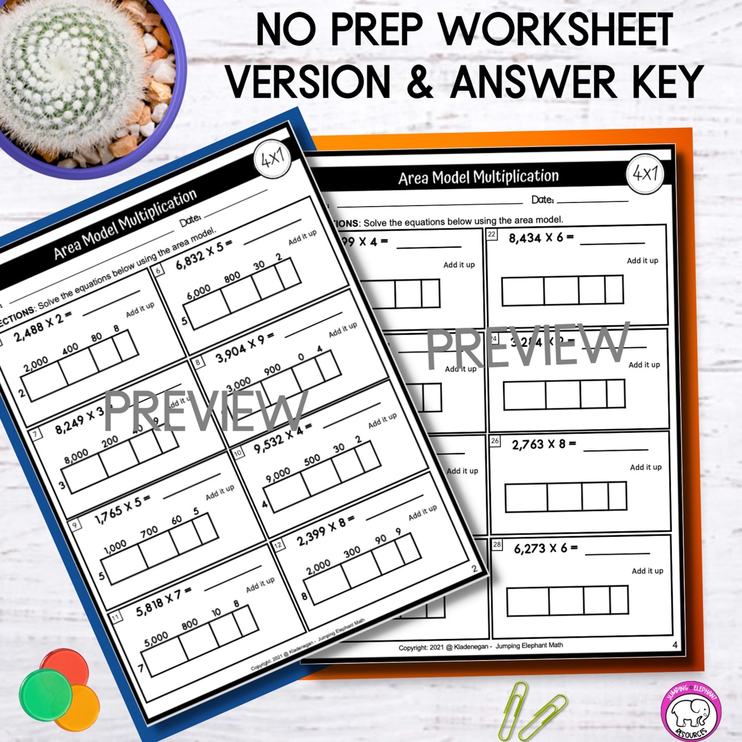 4 Digit by 1 Digit Area Model Multiplication Google Slides and ...